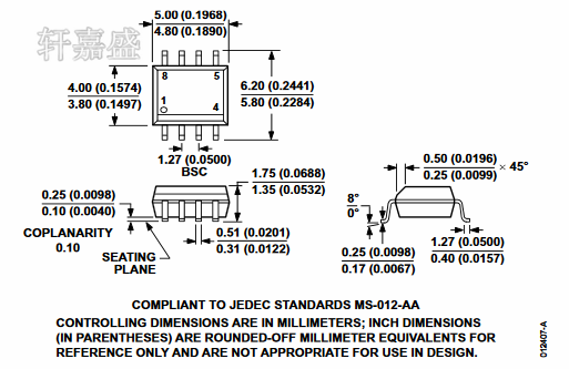 ADUM1250ARZ-RL7 SOP-8 3V-5.5V ADI 数字隔离器